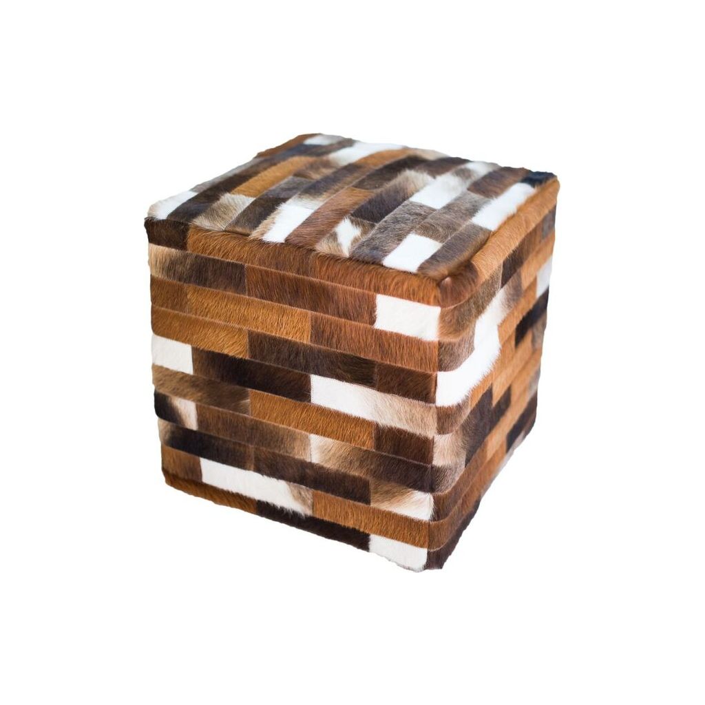 Cowhide Cube 18" Patchwork Ottoman - Dark Brown – Great Blue Heron ...